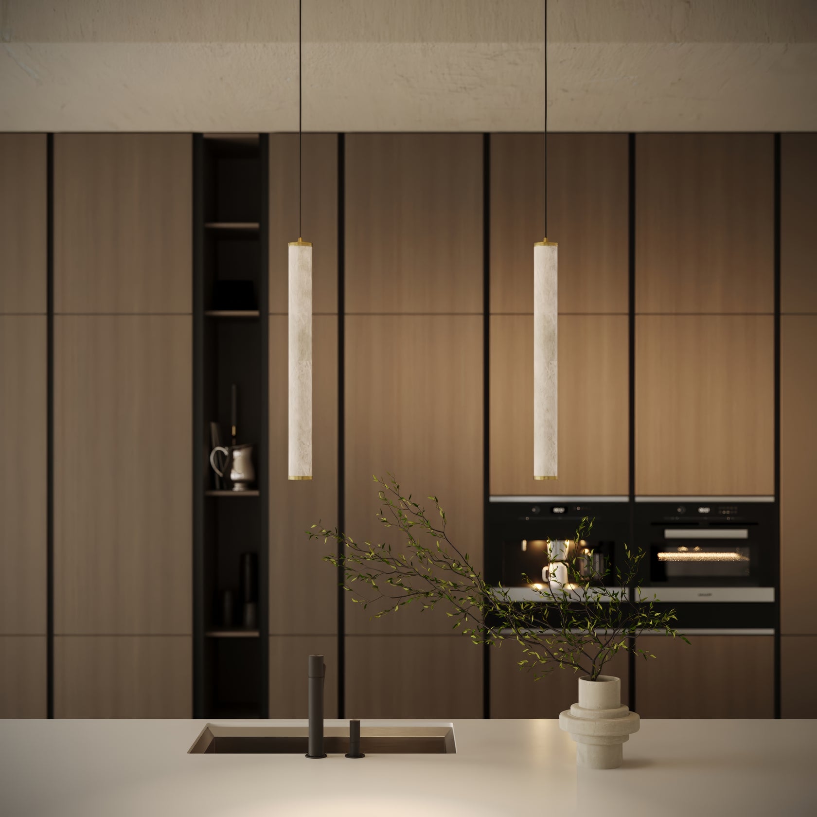 Luminosa Alabaster IP20 Pendant Light Brushed Gold 600mm - LUSSO
