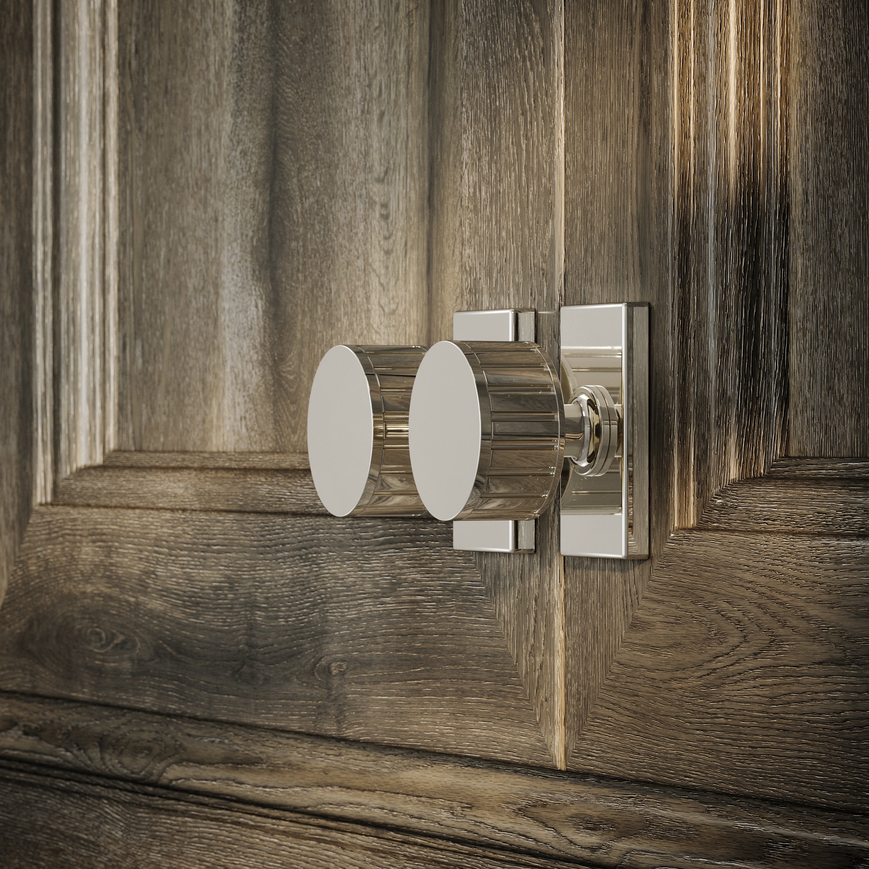 Royal Oak Plate Polished Nickel Deep Flute Cabinet Door Knob - LUSSO